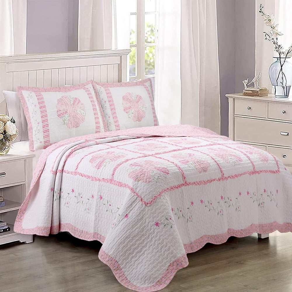 Cotton Real Patchwork Pink Flora Dresden Plate Reversible Quilt Bedding ...