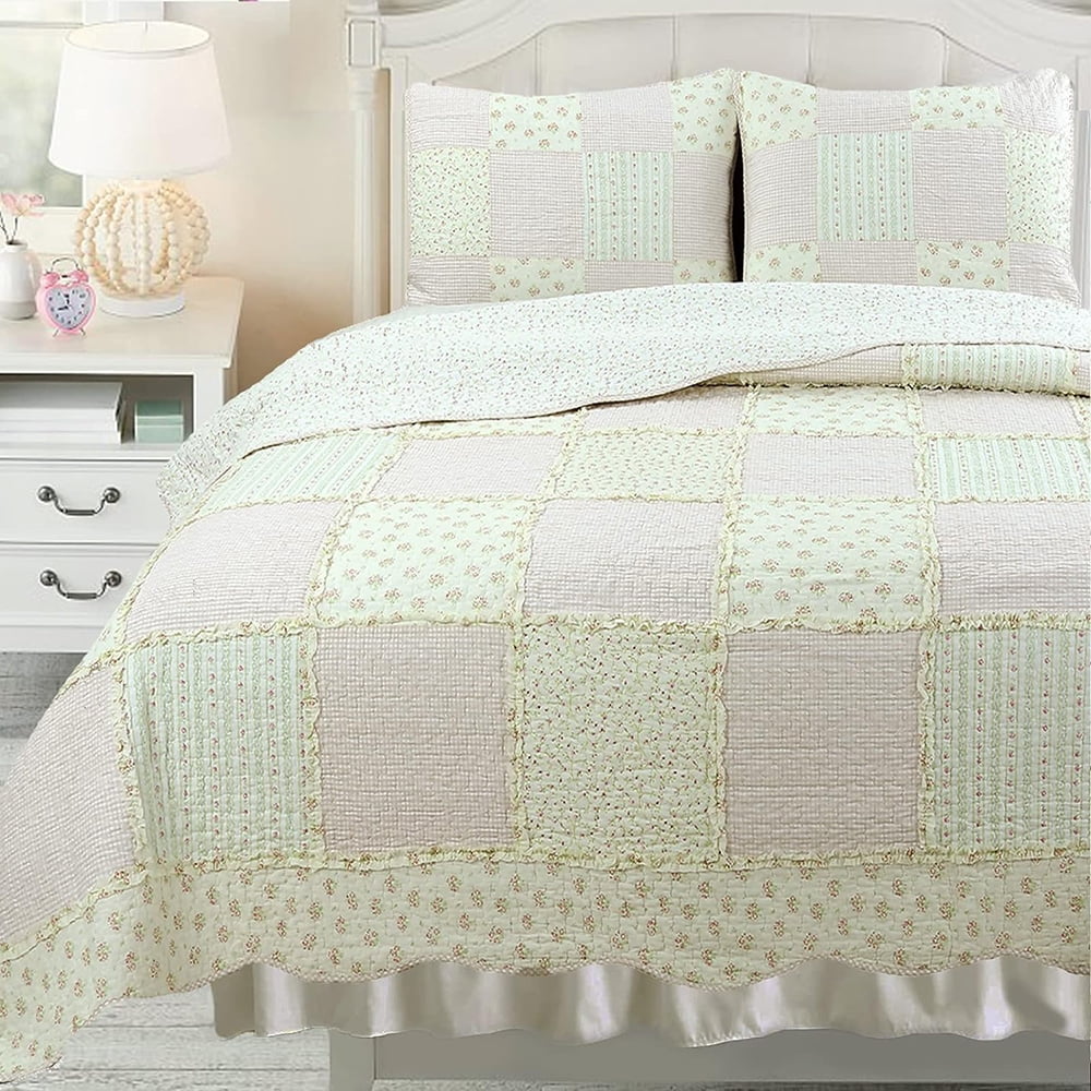 Cotton Real Patchwork Reversible Bedspread, Chic Girly Floral Pink ...