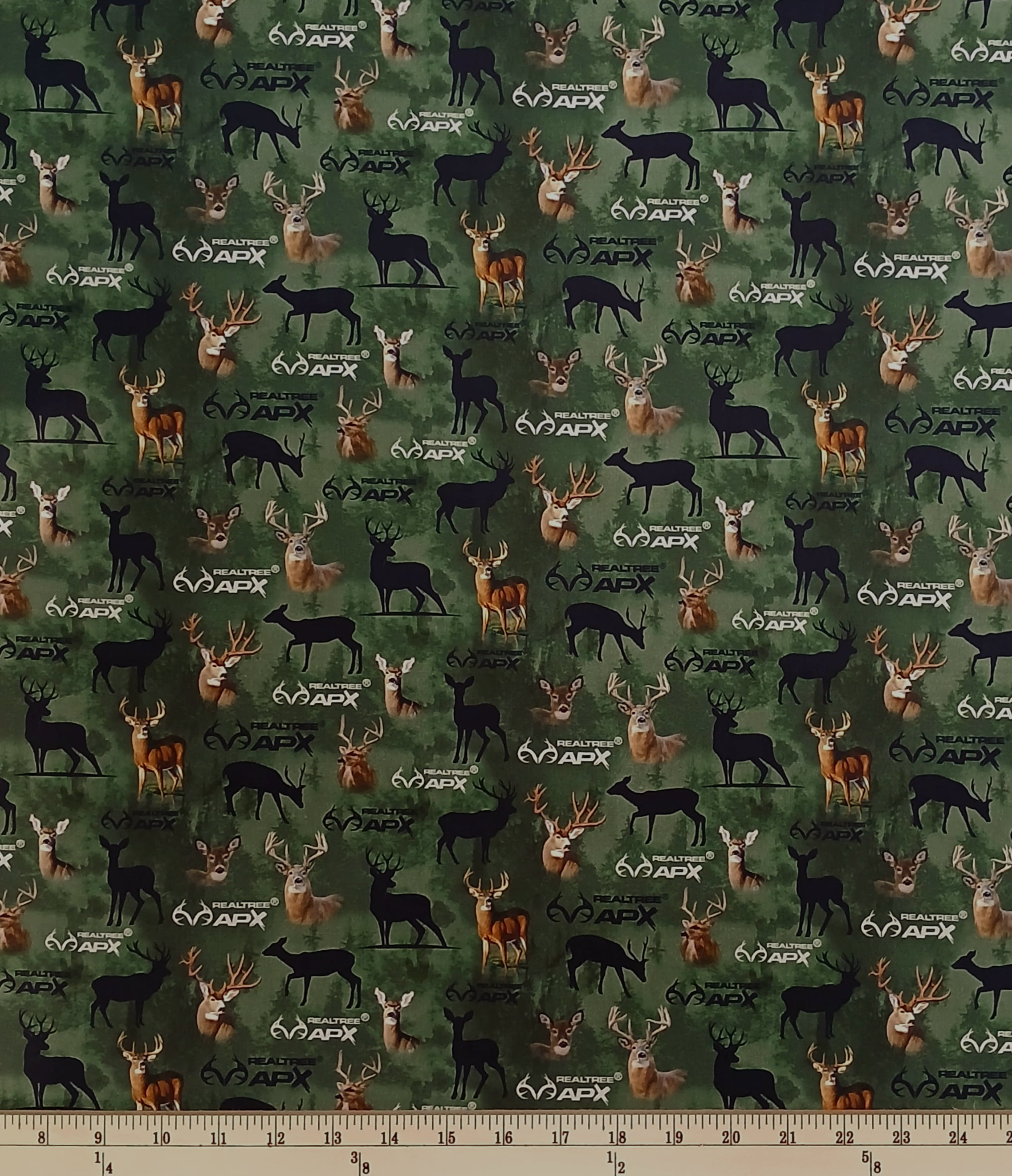 Cotton Realtree APX Forest Deer Bucks Does Antlers Heads Silhouettes ...