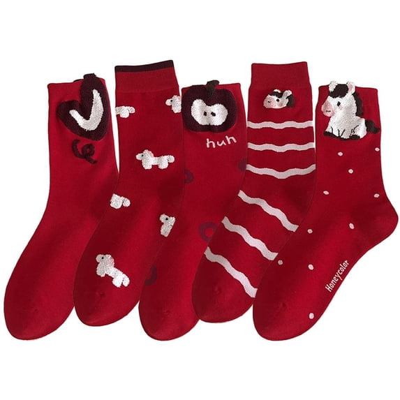 Cotton Red Socks with 3D Cartoon Pattern for Women, Suitable for ...