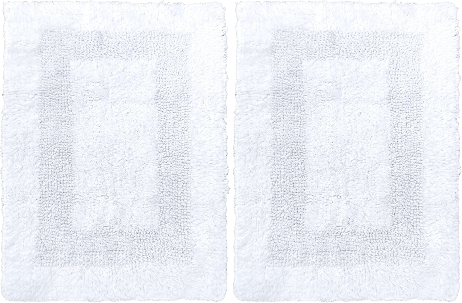 Cotton Reversible Bathmat Set of 2, 17x24 Inches - White, Super Soft ...