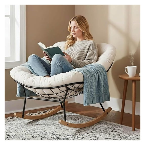 Cotton Rocking Chair Saucer Glider Rocker Papasan Upholstered Accent ...