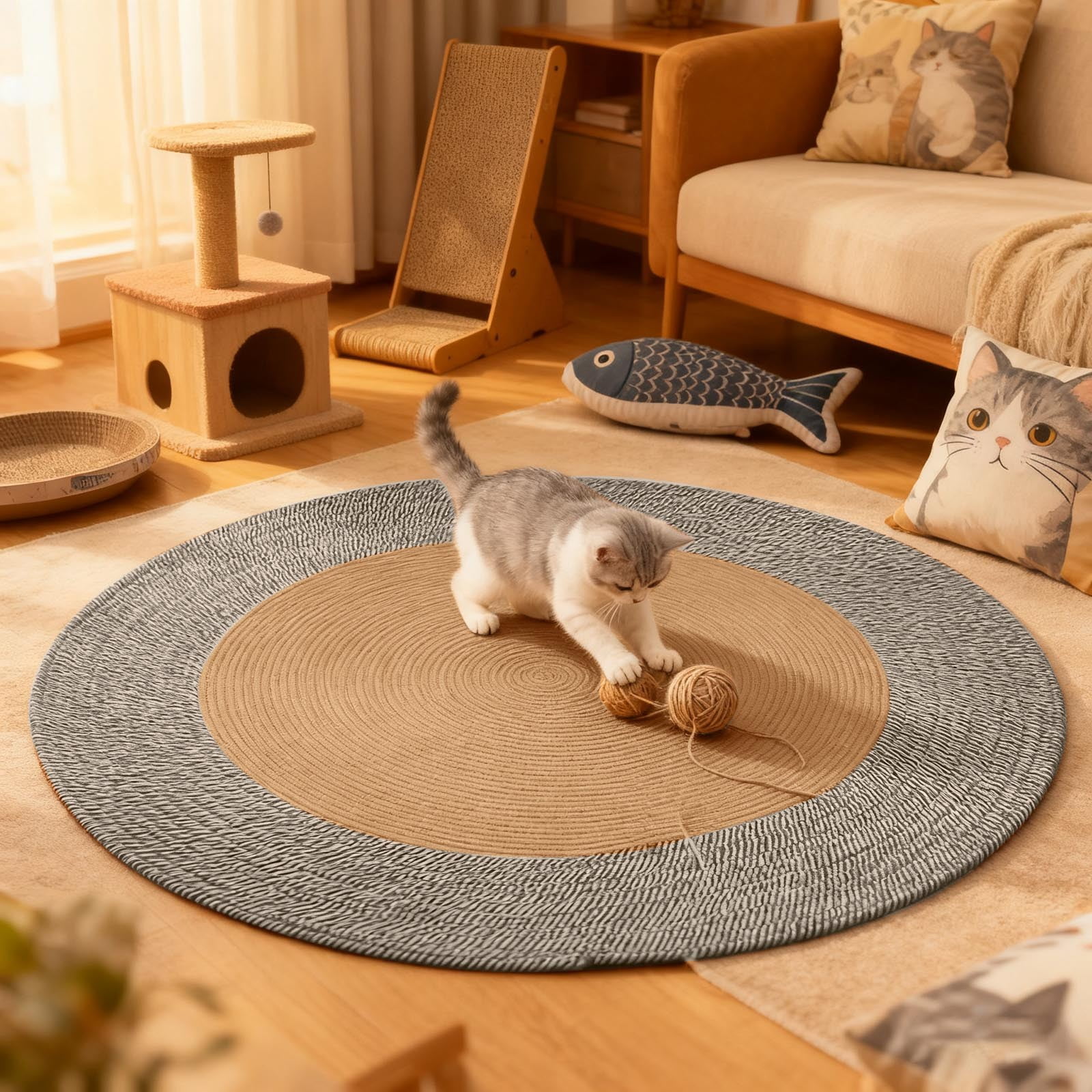 Cotton Rope Area Rug for Cats, Cat Scratching and Naps Rug, Washable ...
