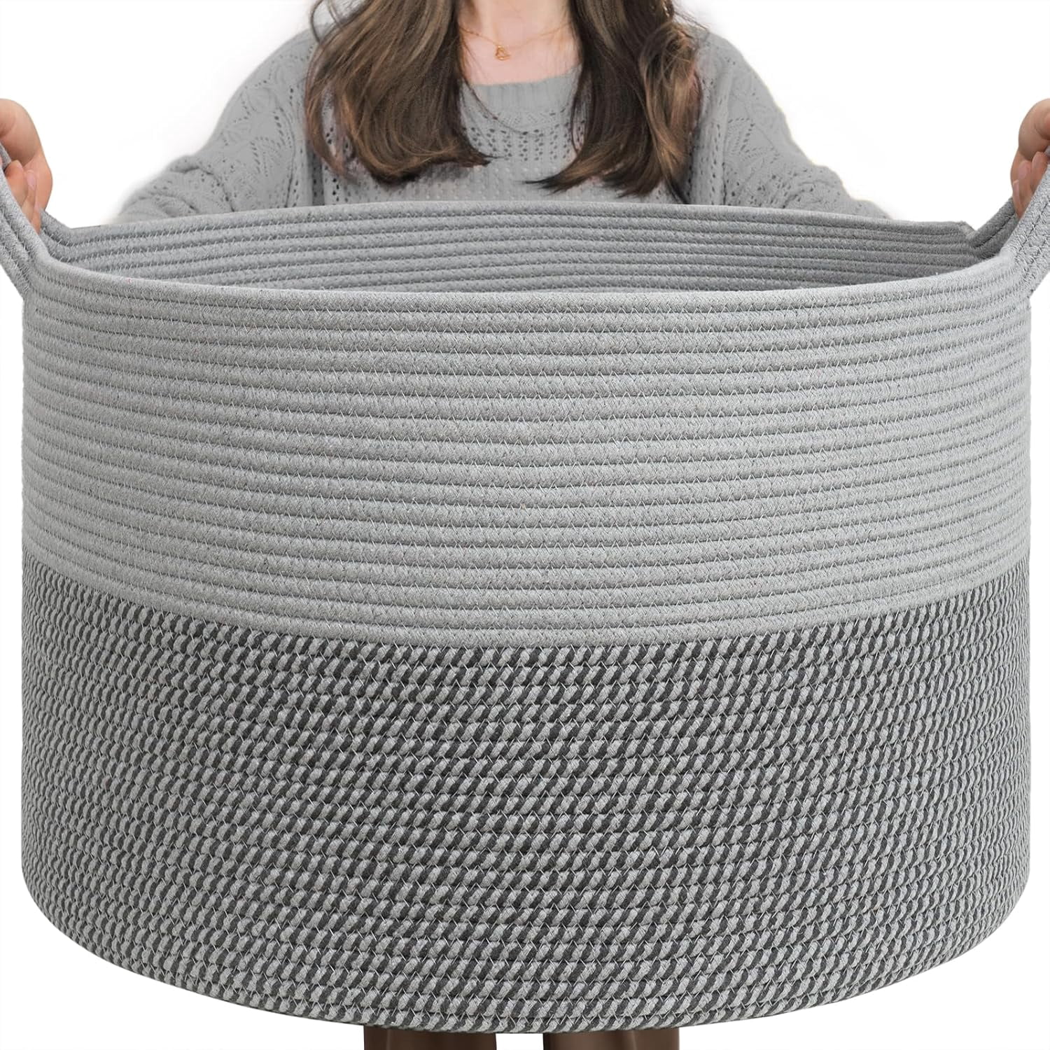 Cotton Rope Basket 21.7" x 21.7" x 13.8" Woven Baby Laundry Blanket ...