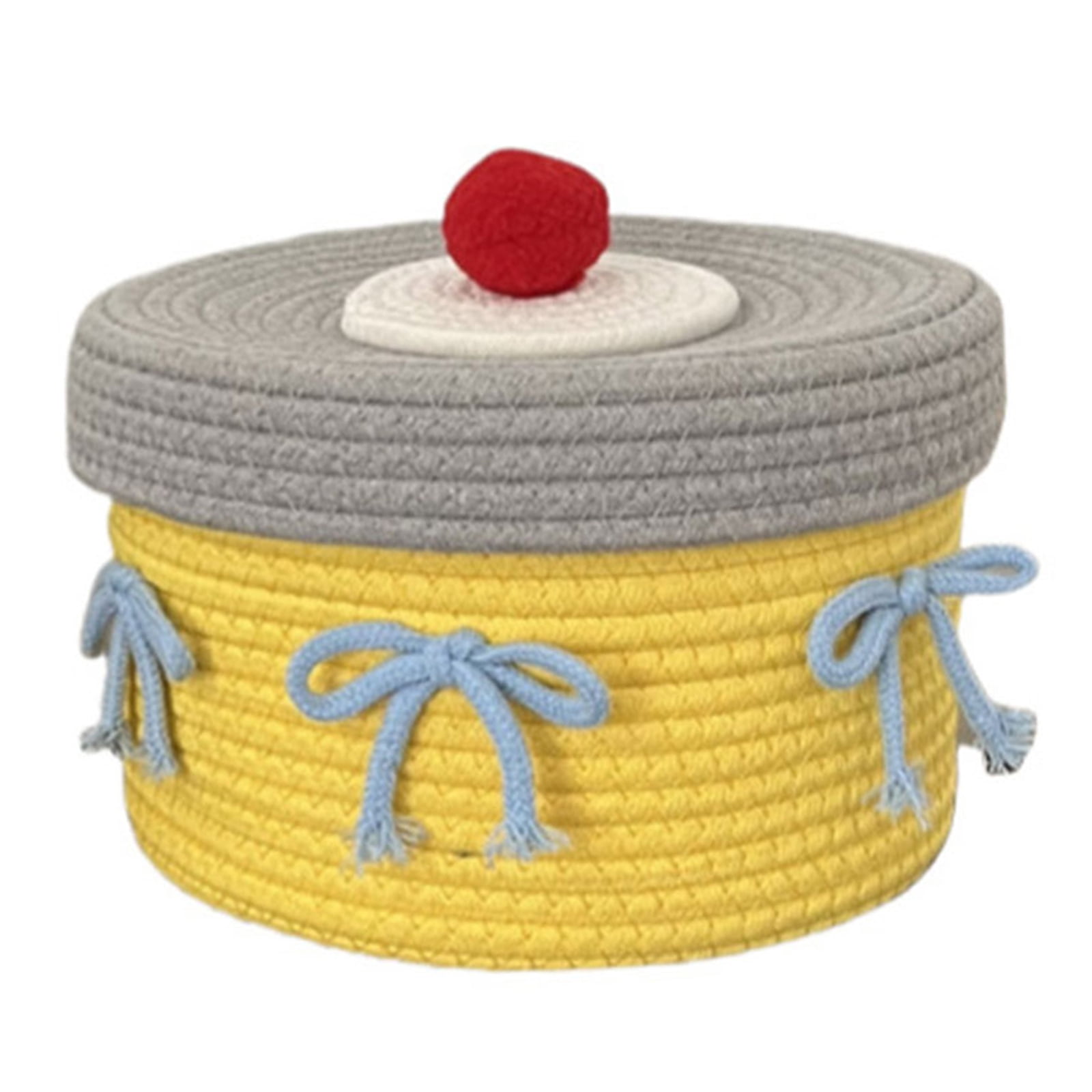Cotton Rope Desktop Organiser Basket with Lid Handwoven for Storing ...
