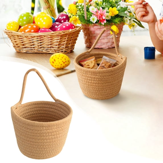 Cotton Rope Hanging Storage Basket Brown, Multi-Purpose Woven Organizer ...