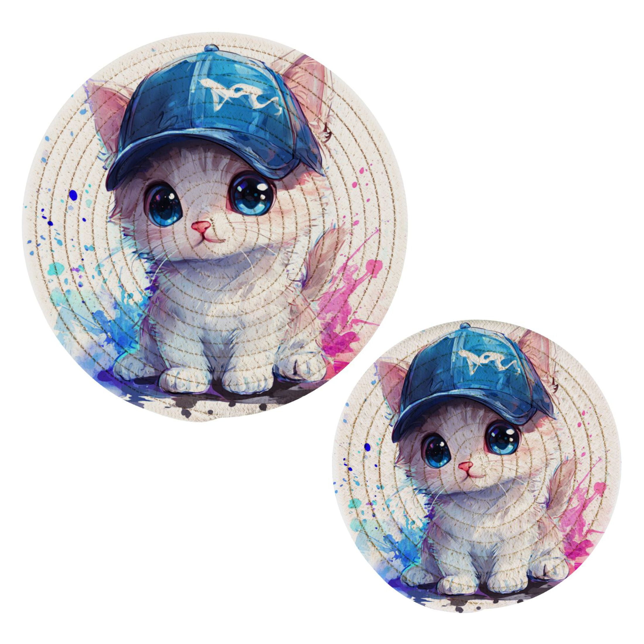 Cotton Rope Pot Holder Set of 2 Kitchen Trivets A Chibi Cat ...