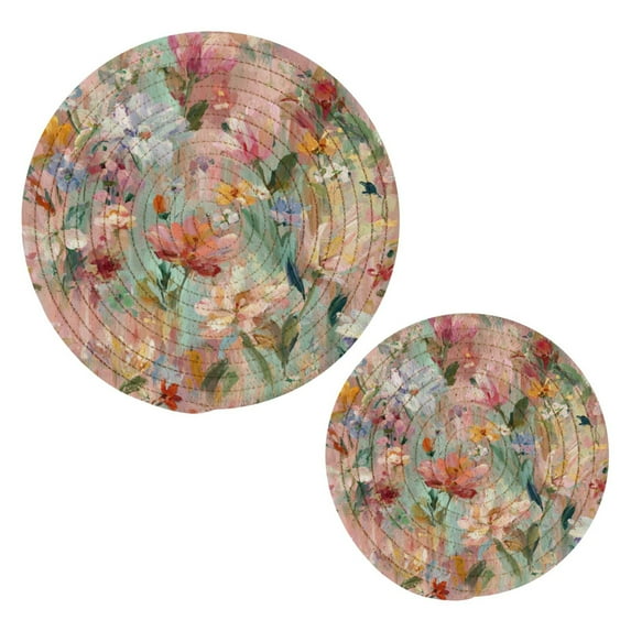 Cotton Rope Pot Holder Set of 2 Kitchen Trivets Abstract Pink Floral ...