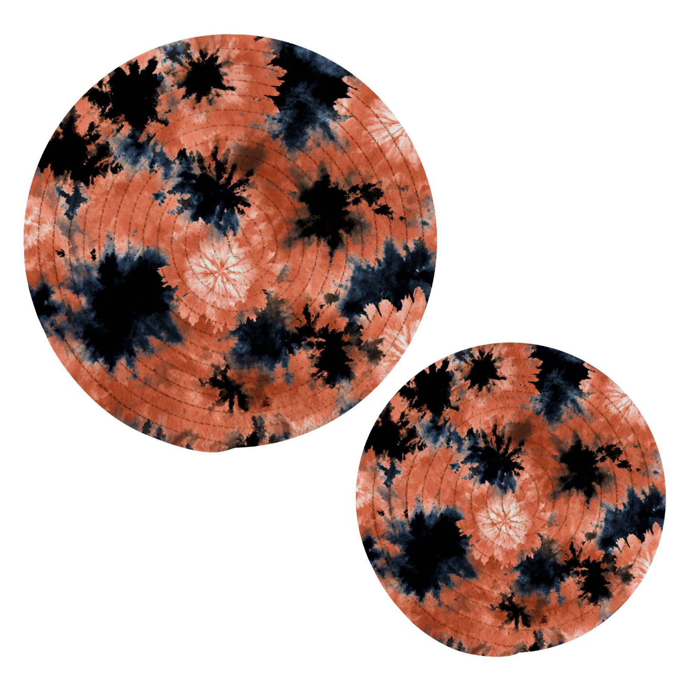 Cotton Rope Pot Holder Set of 2 Kitchen Trivets Coral and Black Tie-dye ...