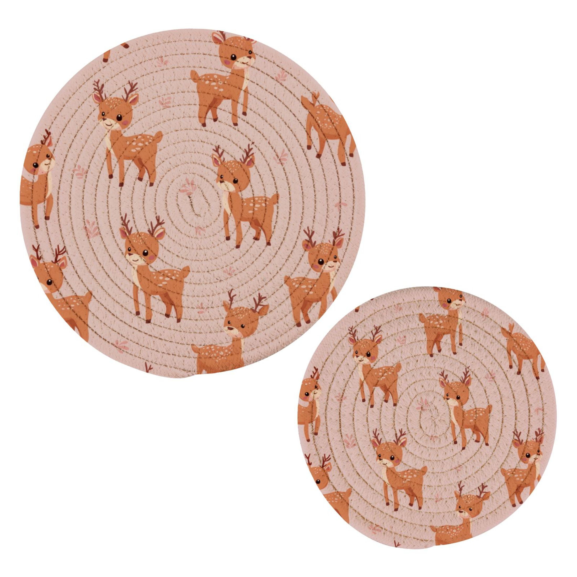 Cotton Rope Pot Holder Set of 2 Kitchen Trivets Cute Deer Pattern Potholdersfor Hot Pans ...