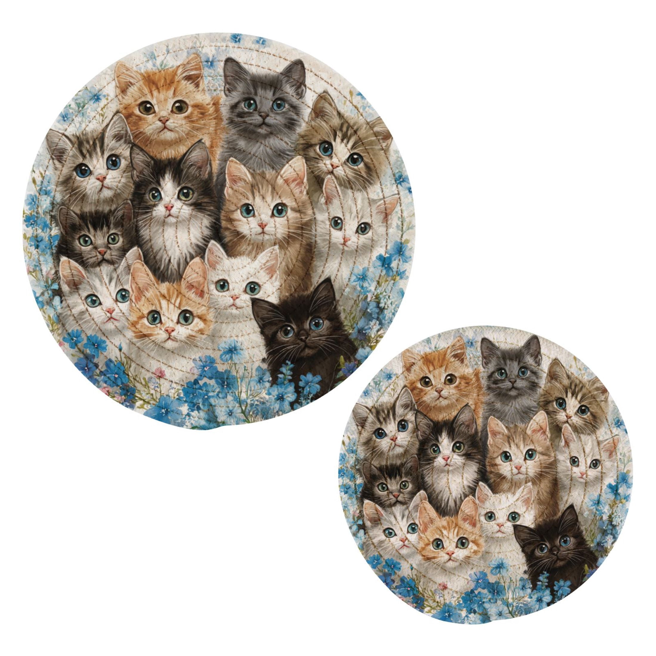 Cotton Rope Pot Holder Set of 2 Kitchen Trivets Different Breeds Cats ...