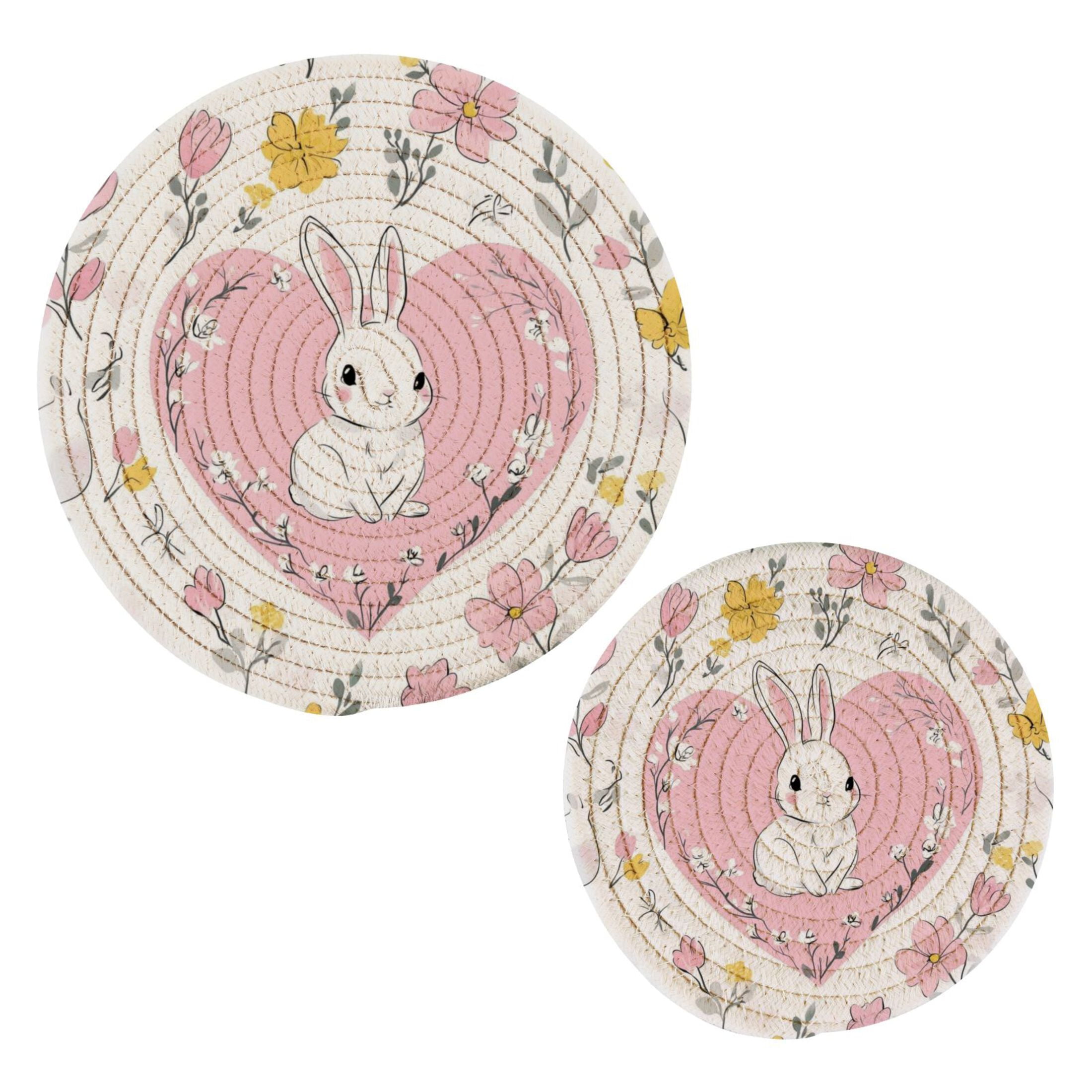 Cotton Rope Pot Holder Set of 2 Kitchen Trivets Pink Heart with White ...