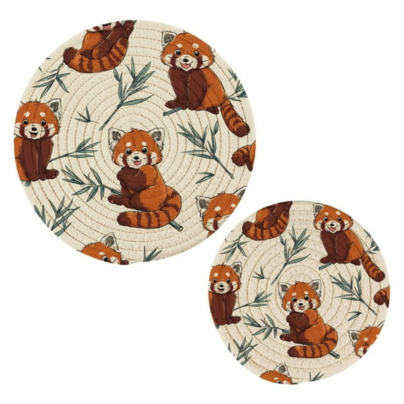 Cotton Rope Pot Holder Set of 2 Kitchen Trivets Red Panda Pattern ...