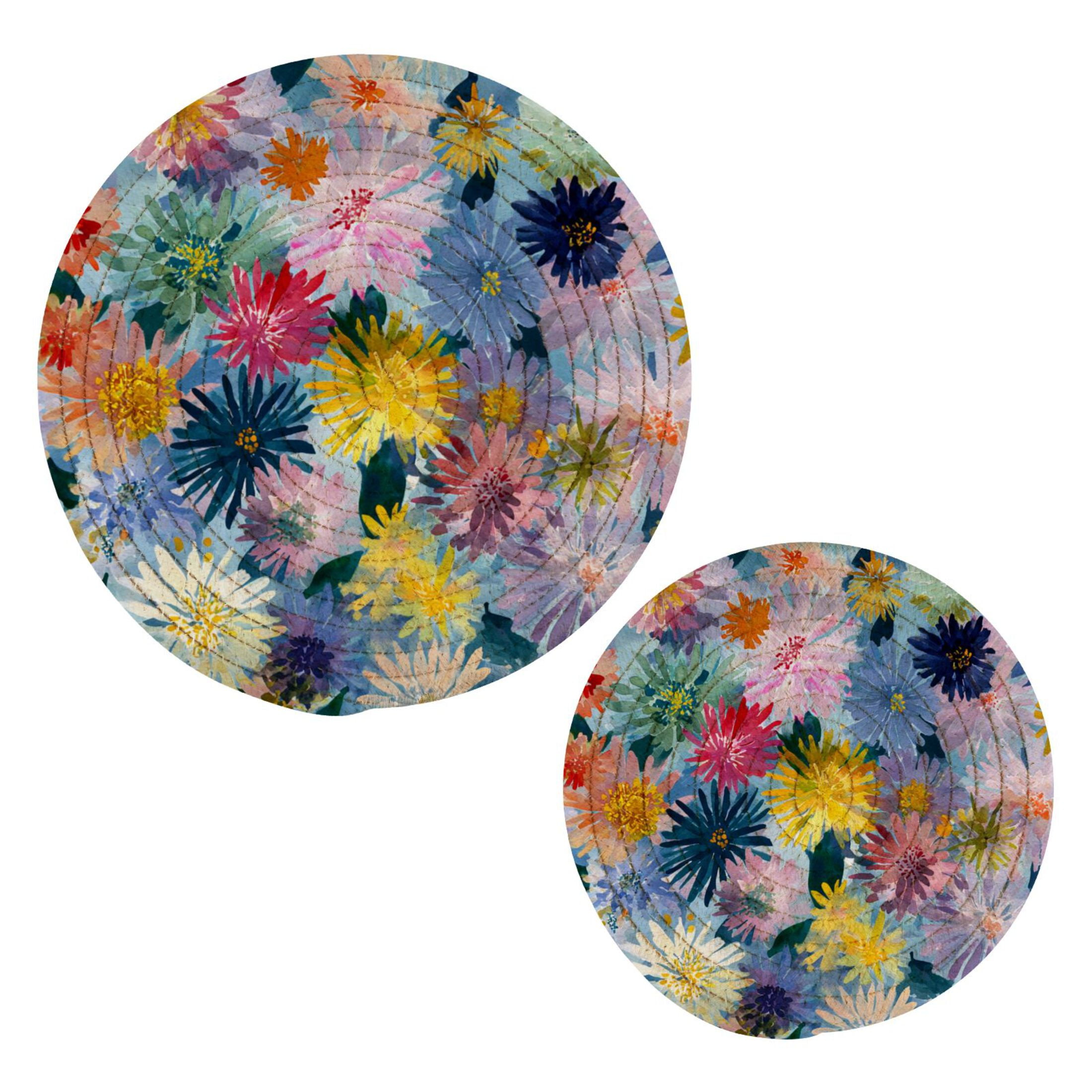 Cotton Rope Pot Holder Set of 2 Kitchen Trivets Vibrant Abstract Floral ...