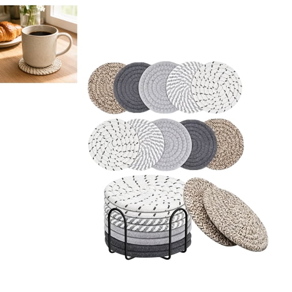 Cotton Rope Round Woven Placemats Set of 10 with Holder, Braided ...