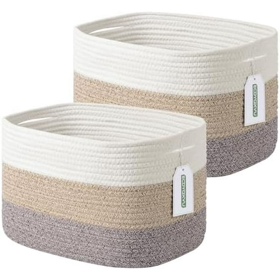 Cotton Rope Storage Basket, 15x10x9 Inches, Woven Basket for Shelves ...