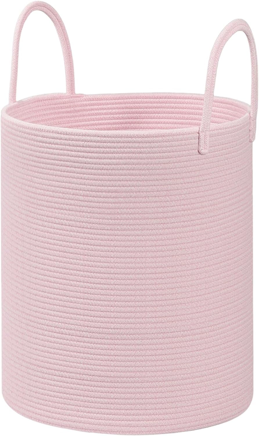 Cotton Rope Storage Basket with Handles, Pink, Large Capacity Laundry ...