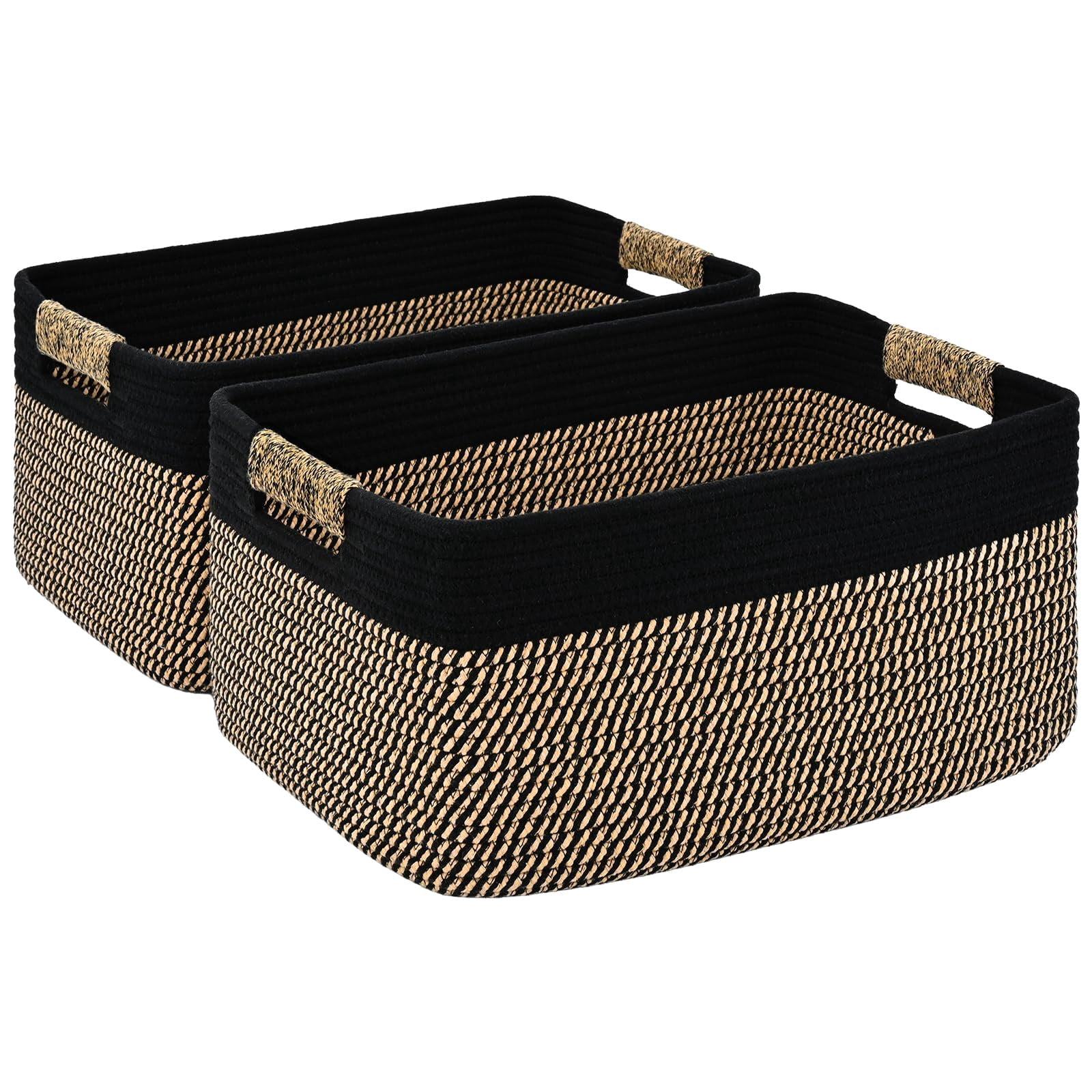 Cotton Rope Storage Baskets Black & Brown 2 Pack Large Organizing Bins ...