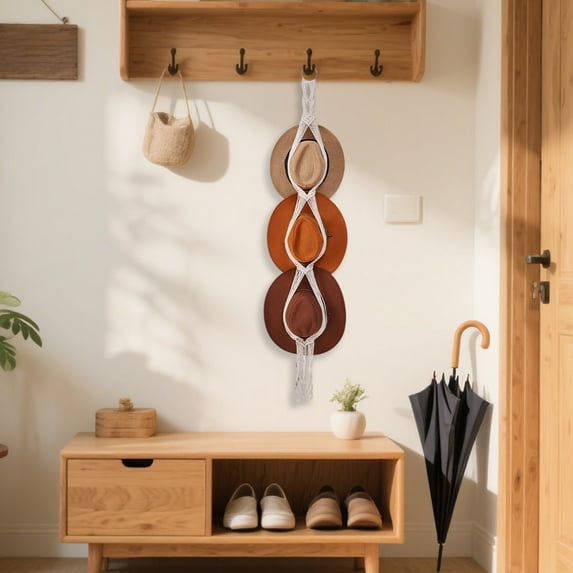 Cotton Rope Wall-Mounted Hat Rack, Multi-Layer Hanging Storage Clips ...