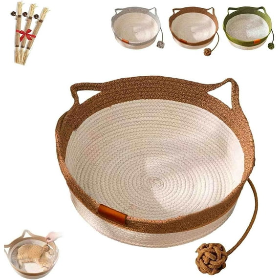 Cotton Rope Woven Cat Basket with Built-In Play Ball, Soft & Cozy ...