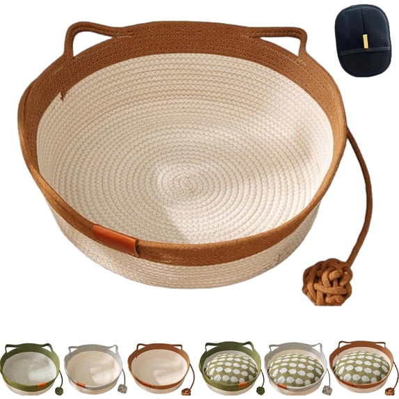 Cotton Rope Woven Cat Bed Basket Round, Foldable Sleeping Basket with ...