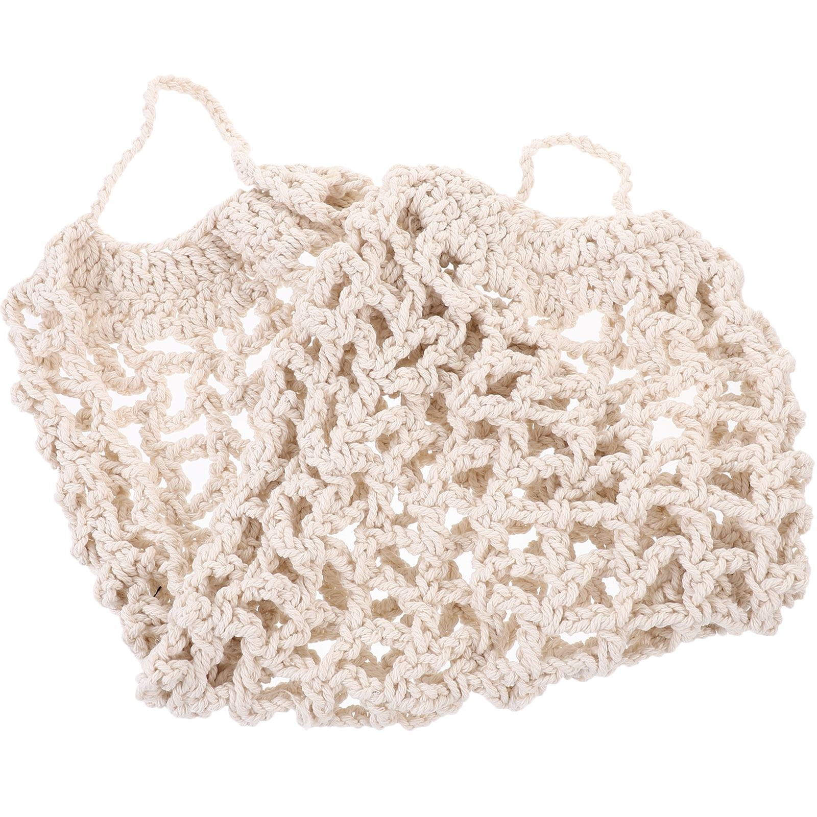 Beige Cotton Rope Woven Hanging Storage Net Bag Basket for Kitchen ...
