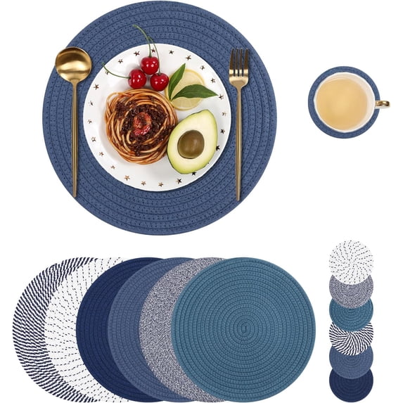 Cotton Rope Woven Round Placemats Set of 6 with Coasters, 13 Inch ...