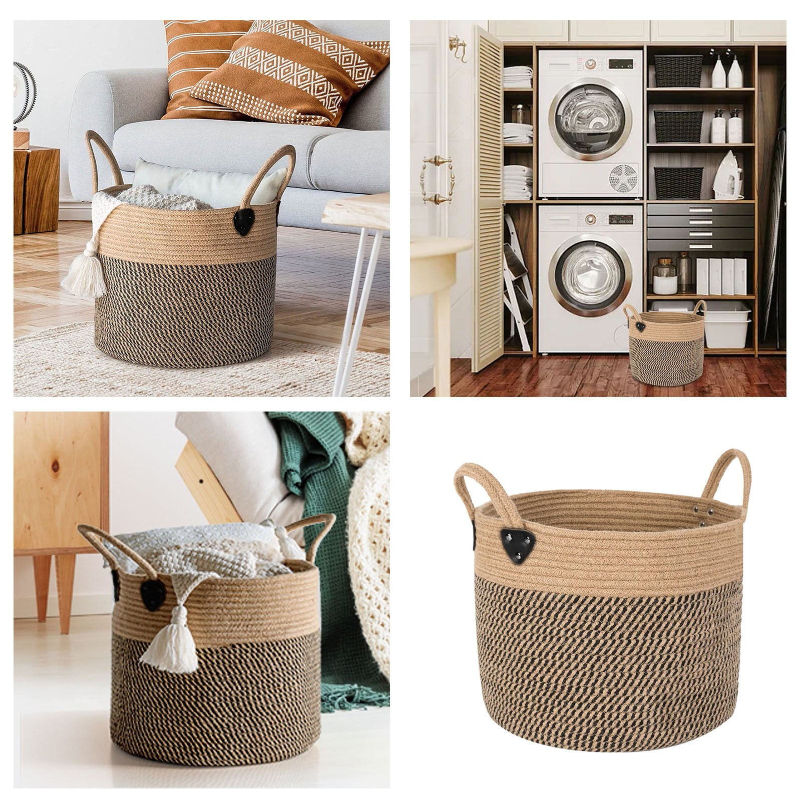 Cotton Rope Woven Storage Basket with Handles for Clothes and Toys ...