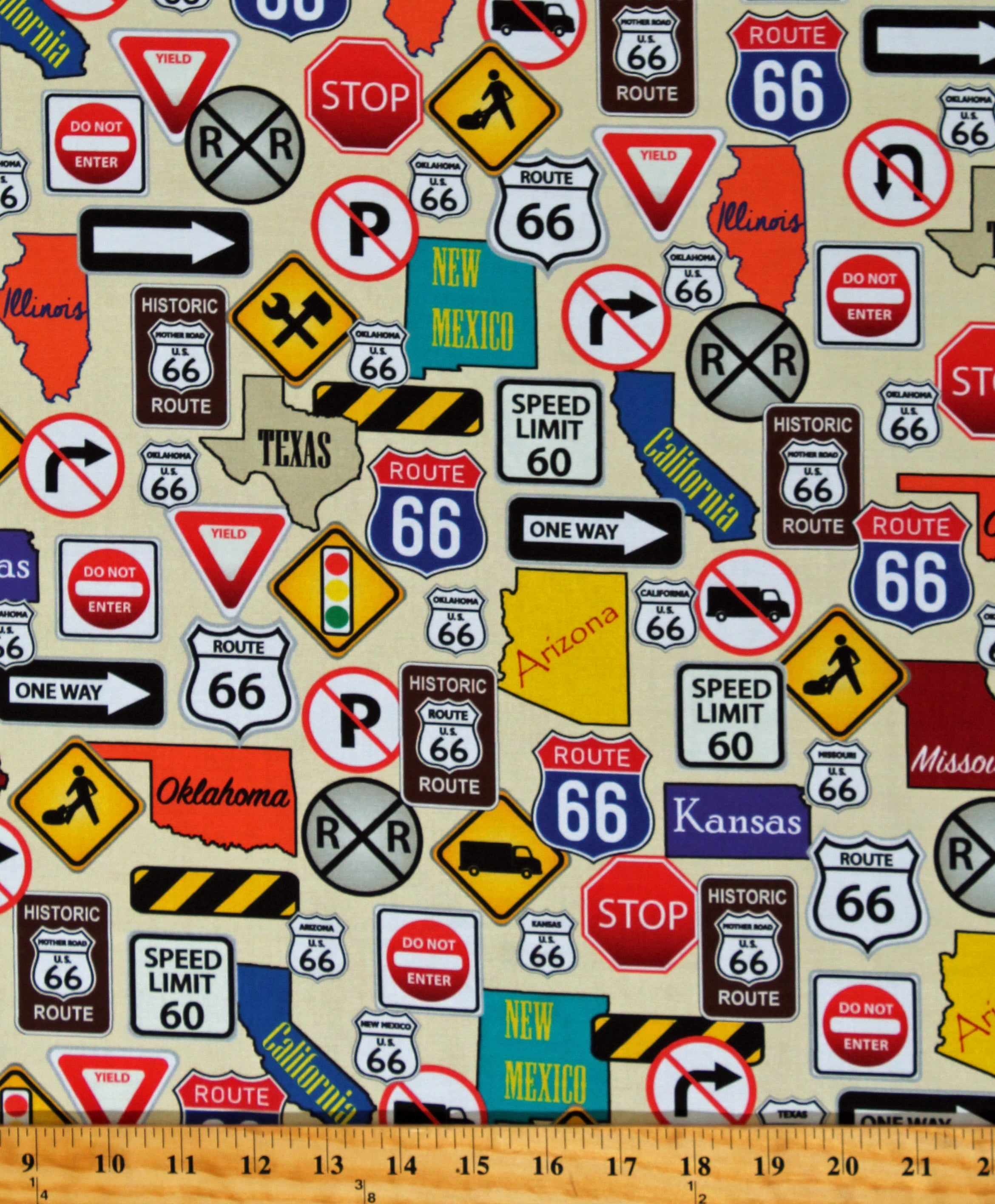 Cotton Route 66 Road Signs Traffic Travel Western States This & That II ...