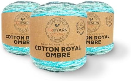 Cotton Royal Ombre (3- Skeins Pack) Yarn with Rainbow Colors,Soft Yarn ...