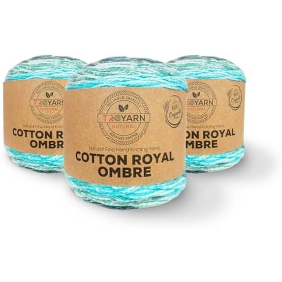 Cotton Royal Ombre (3- Skeins Pack) Yarn with Rainbow Colors,Soft Yarn ...
