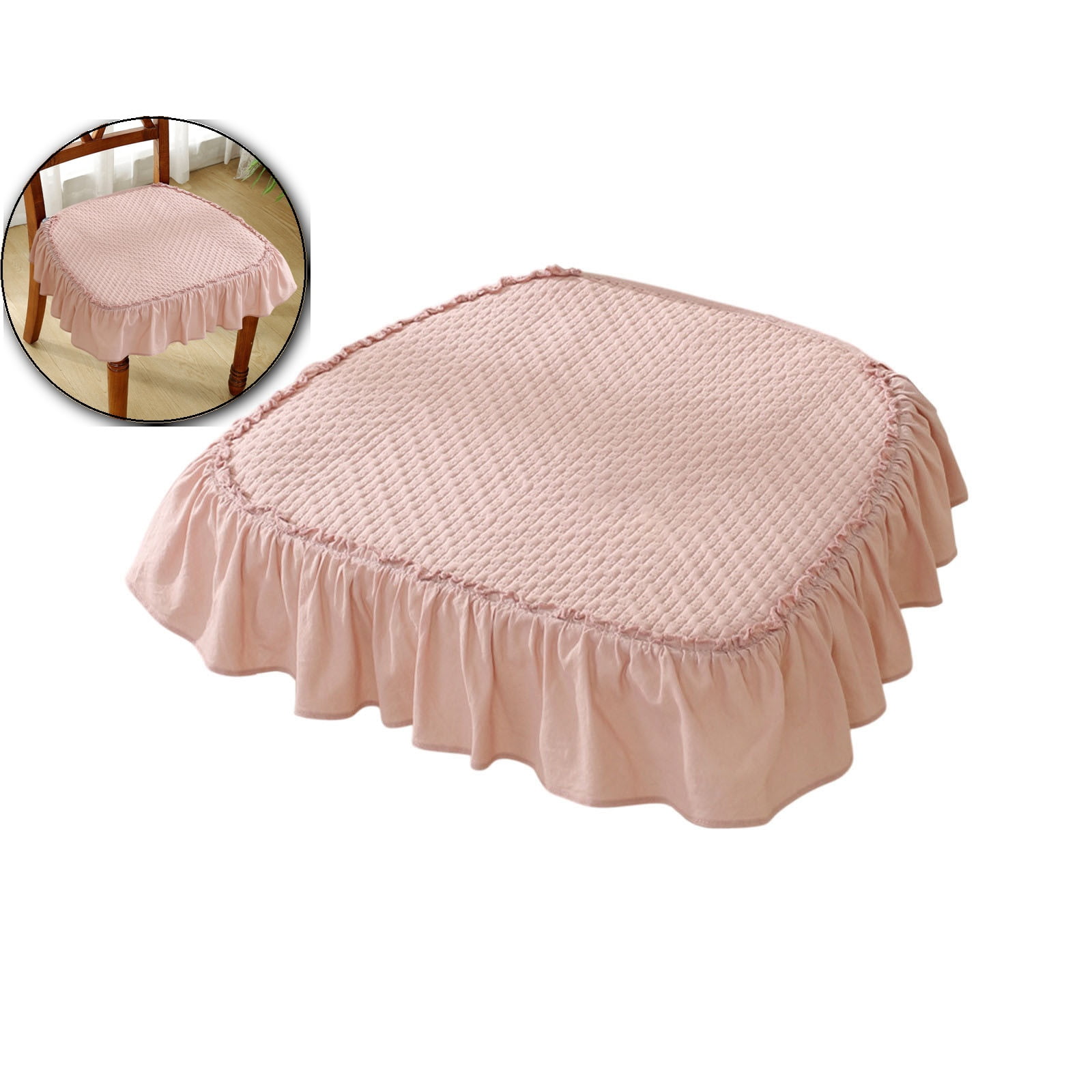 Cotton Ruffled Chair Cushion, Dining Room Kitchen Chair Cover with ...