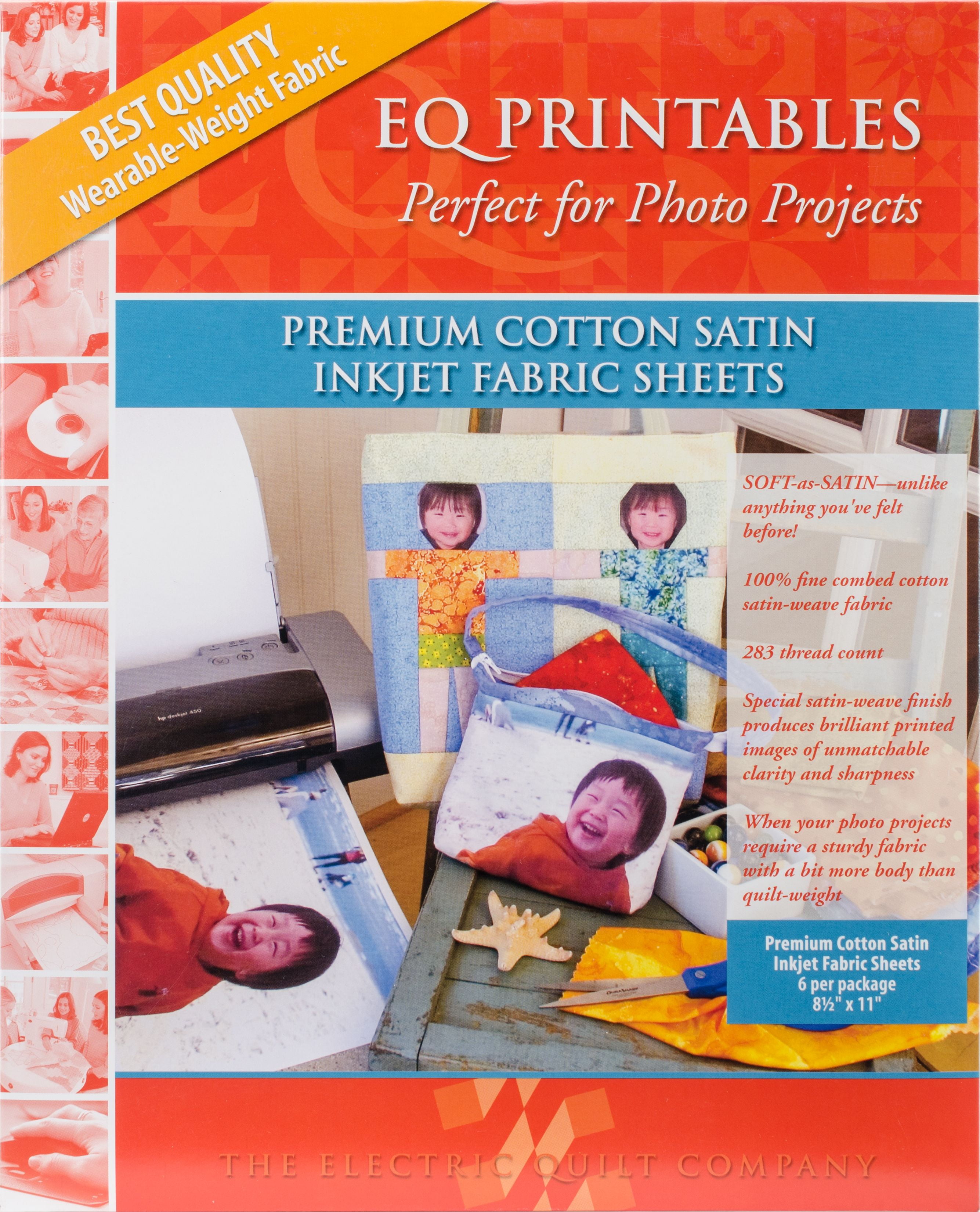 Cotton Satin 283-Thread-Count Inkjet Printer 6 Fabric Sheets 8-1/2-Inch ...