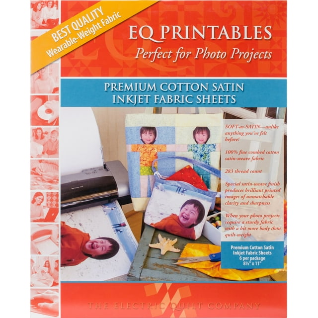 Cotton Satin 283-Thread-Count Inkjet Printer 6 Fabric Sheets 8-1/2-Inch ...