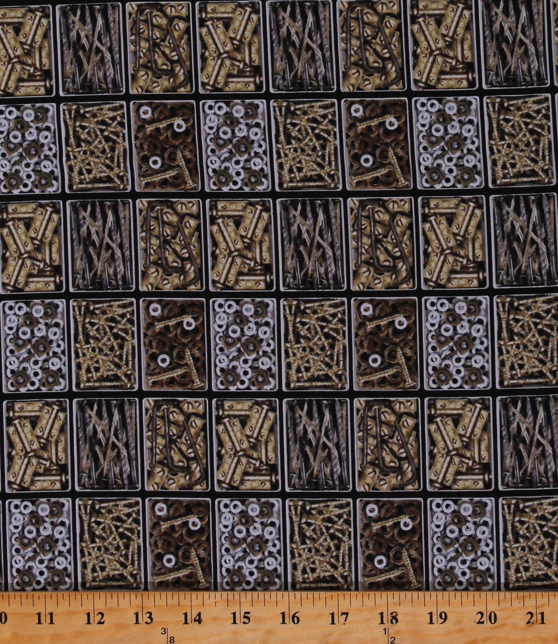 Cotton Screws Bolts Nuts Nails Tools Mechanics Equipment Man Cave Black ...