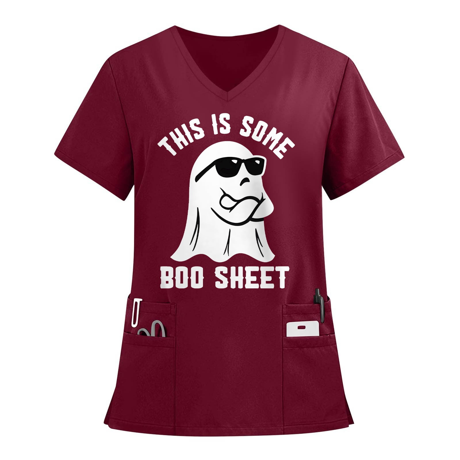 Cotton Scrubs for Women, Printed Top Medical Nursing Uniforms with ...