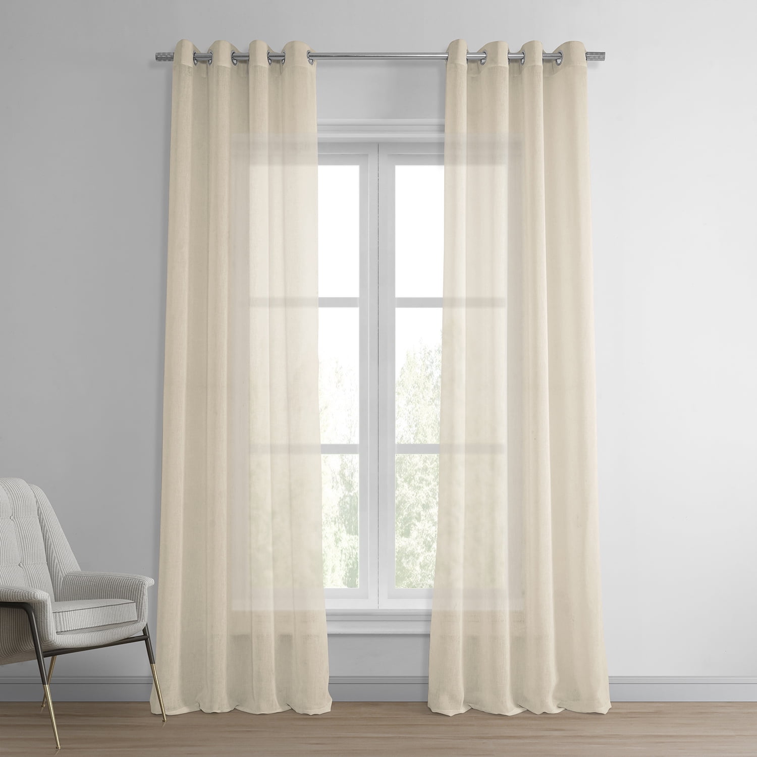 Cotton Seed Grommet Solid Faux Linen Sheer Curtain (1 Panel), Cotton ...