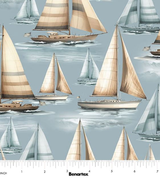 Cotton Set Sail Ocean Coastal Escape Sailboats Sea Benartex Cotton ...