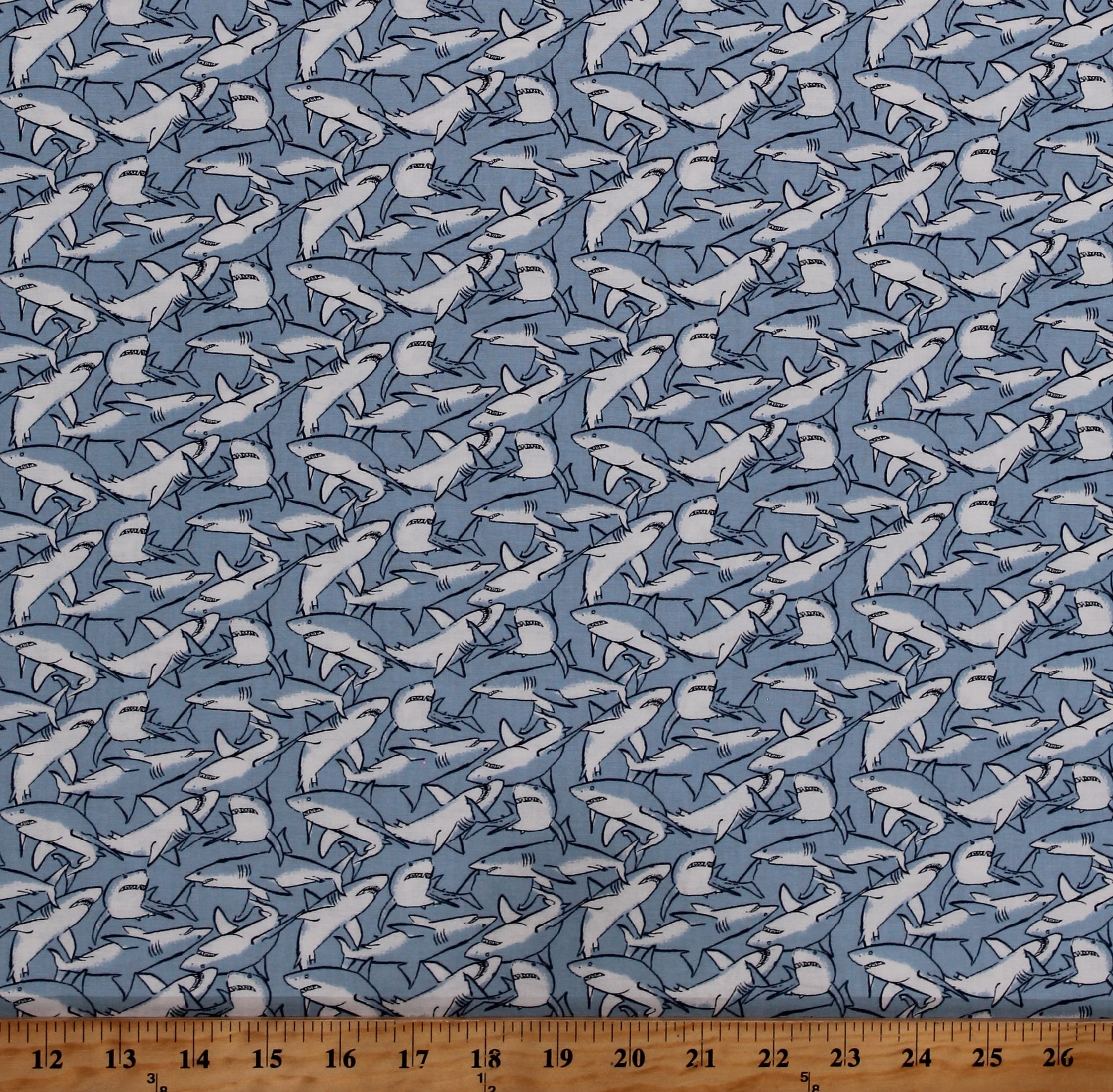 Cotton Sharks Fish Ocean Creatures Animals Blue Cotton Fabric Print by ...