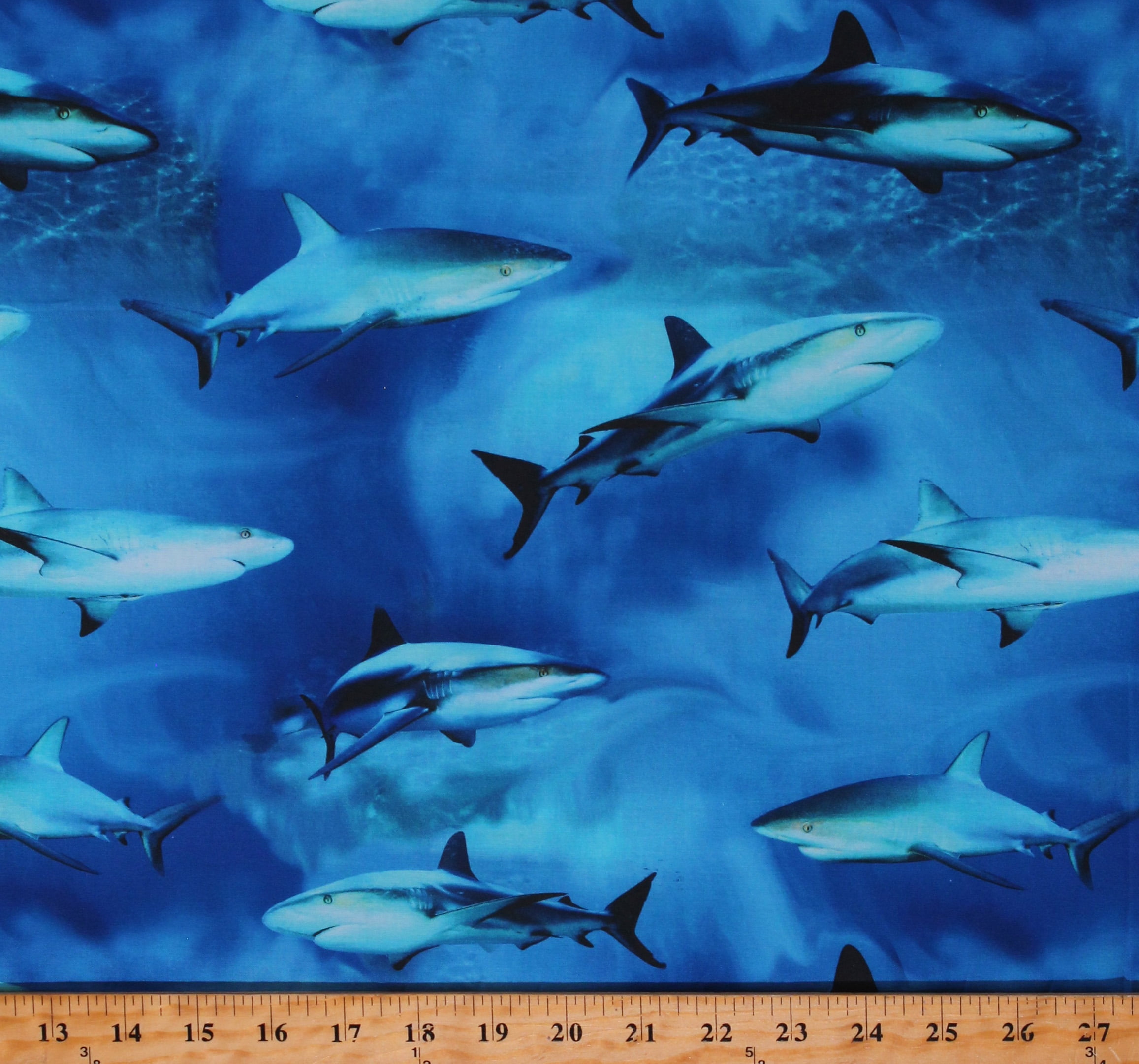 Cotton Sharks Predators Aquatic Animals Water Ocean Sea Blue Cotton ...