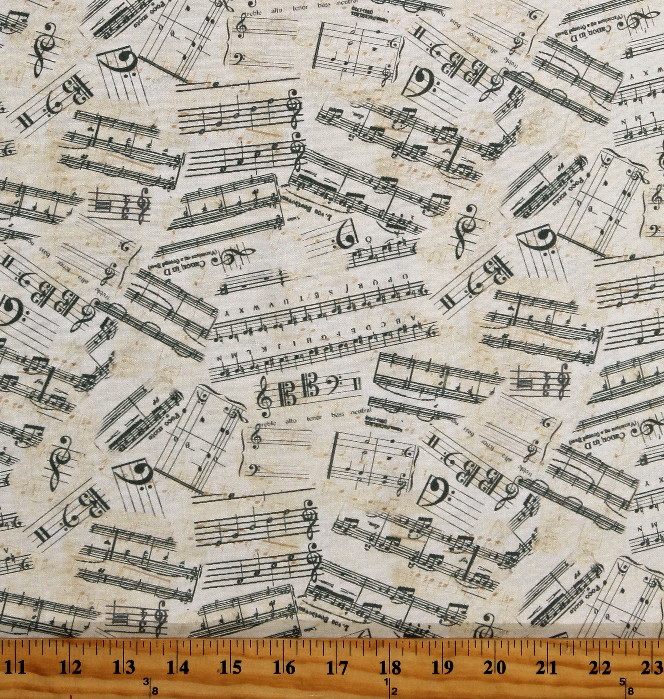 Cotton Sheet Music Musical Scales Sonata Antique Vintage Cotton Fabric ...