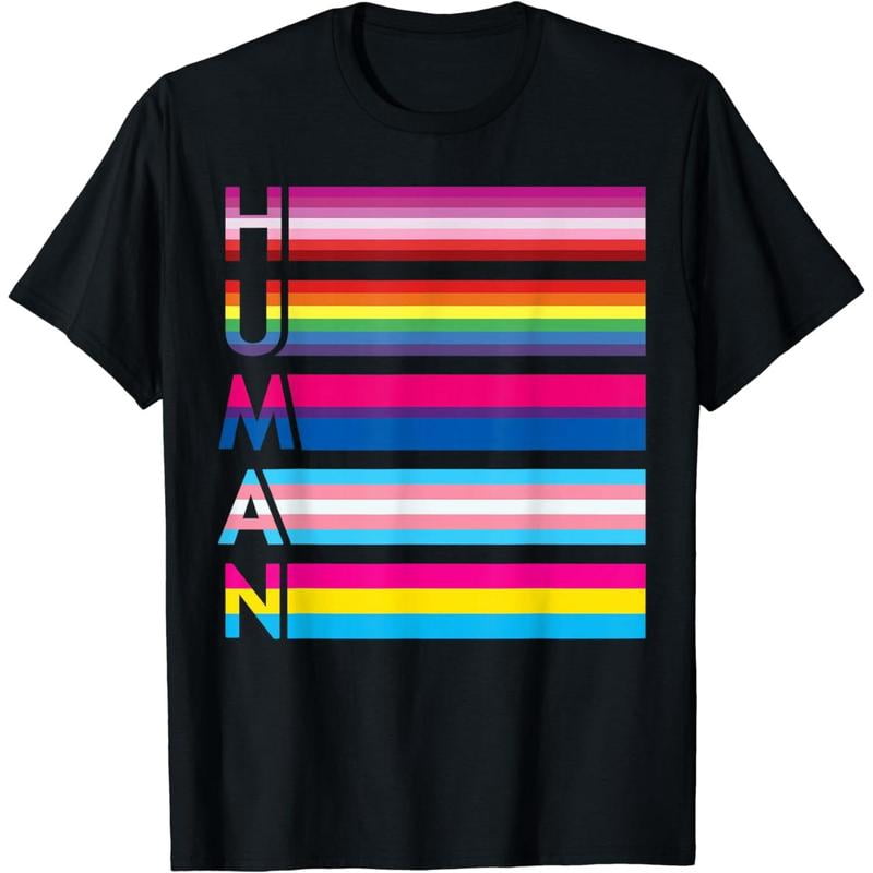 Cotton Short Sleeve Human LGBTQIA Rainbow Flag Pride Transgender Proud ...
