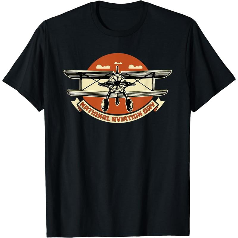 Cotton Short Sleeve National Aviation Day Airplane for Men Women Unisex ...