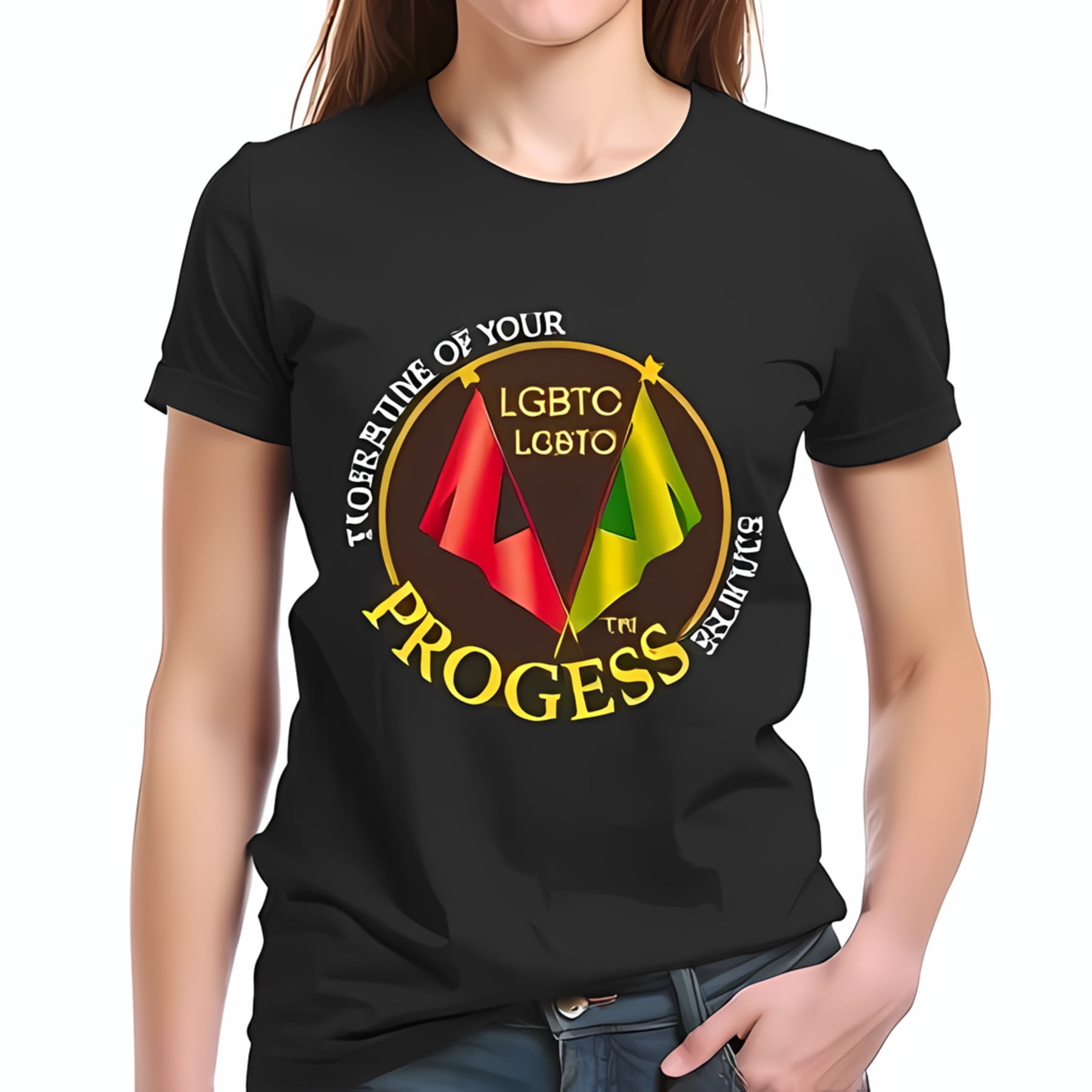 Cotton Short Sleeve T-Shirt with Bold Circular of Intersecting Red and Green Flags " Together in ...