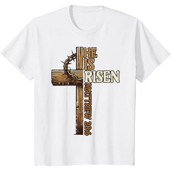 Cotton Short Sleeve T-Shirt Easter Cross He Is Risen Jesus Christian ...