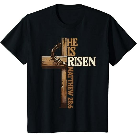 Cotton Short Sleeve T-Shirt Easter Cross He Is Risen Jesus Christian ...