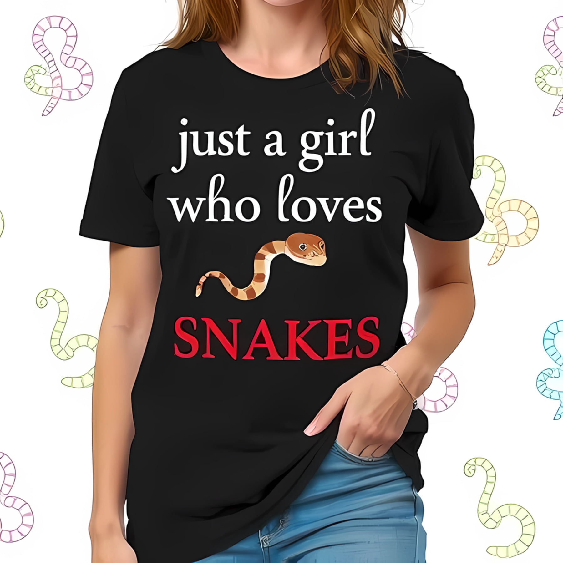 Cotton Short Sleeve T-Shirt - " Just a Girl Who Loves Snakes " with Red ...