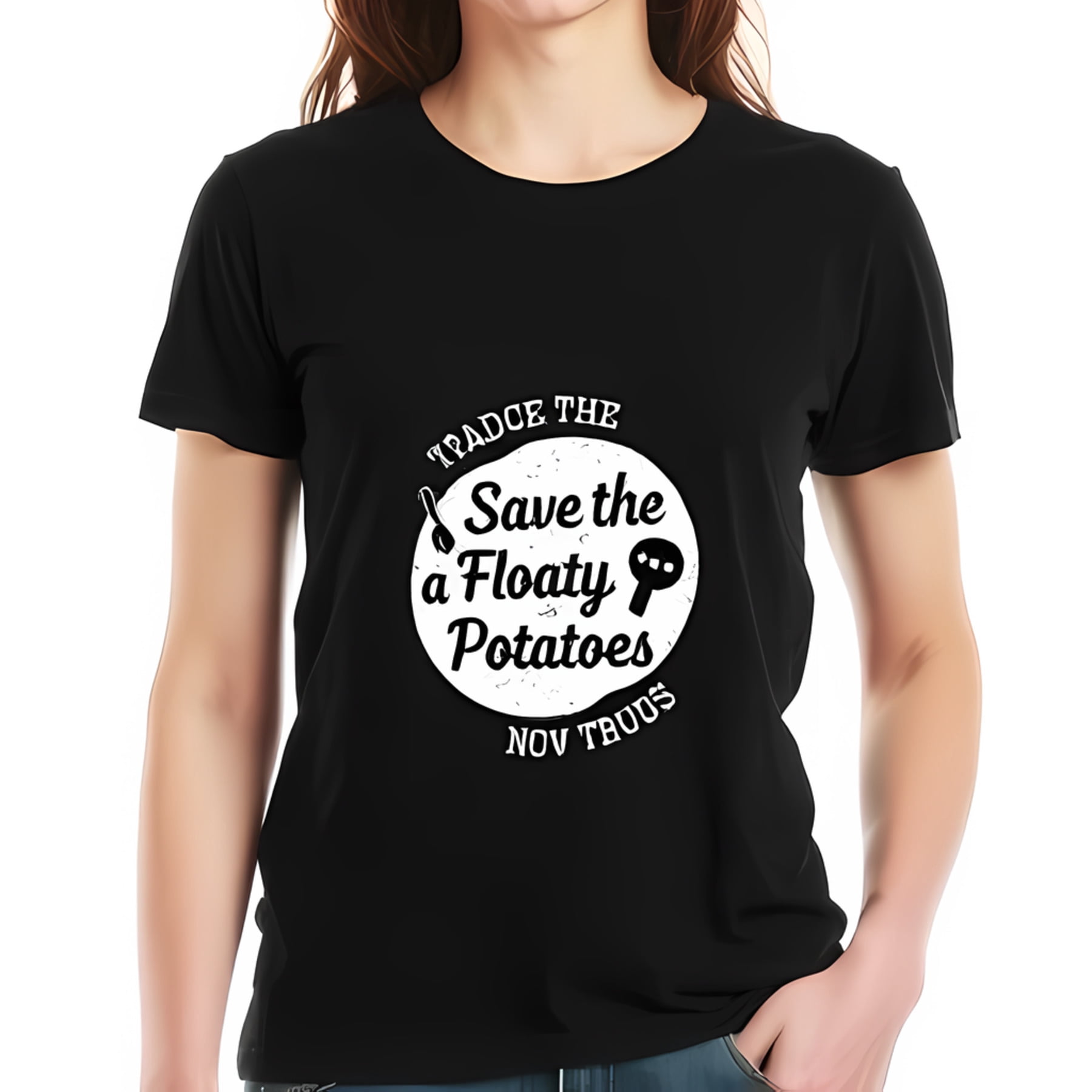 Cotton Short Sleeve T-Shirt - 'Save the Floaty Potatoes' Graphic with ...
