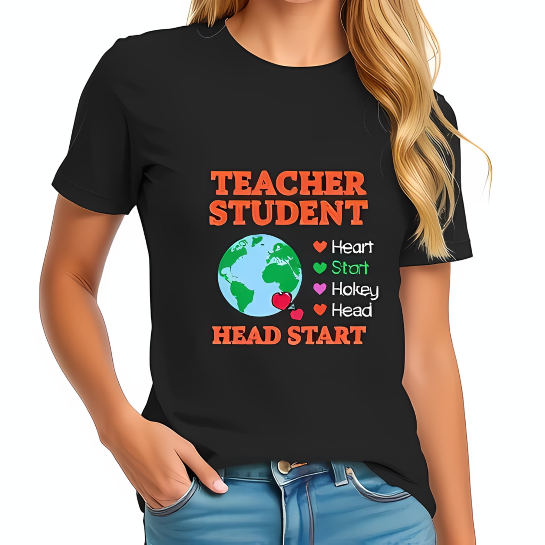 Cotton Short Sleeve T-Shirt - " TEACHER STUDENT HEAD START " Graphic ...