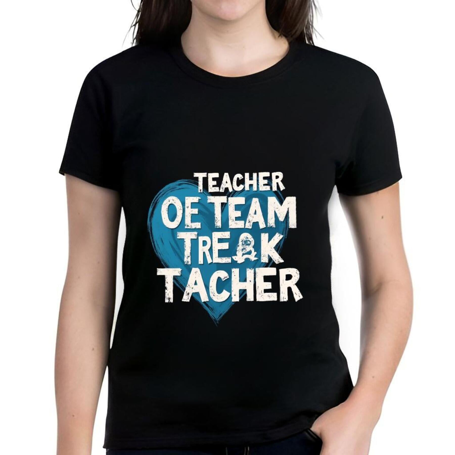 Cotton Short Sleeve T-Shirt for Teachers - Blue Heart Design with Text ...